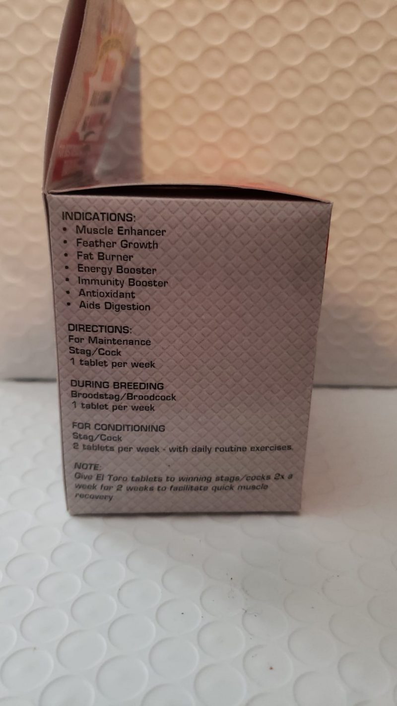 El Toro 100 tablets – Productos para gallos